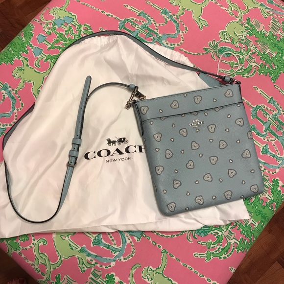 Coach | Bags | Coach Blue Kitt Crossgrain Heart Crossbody Rare | Poshmark
